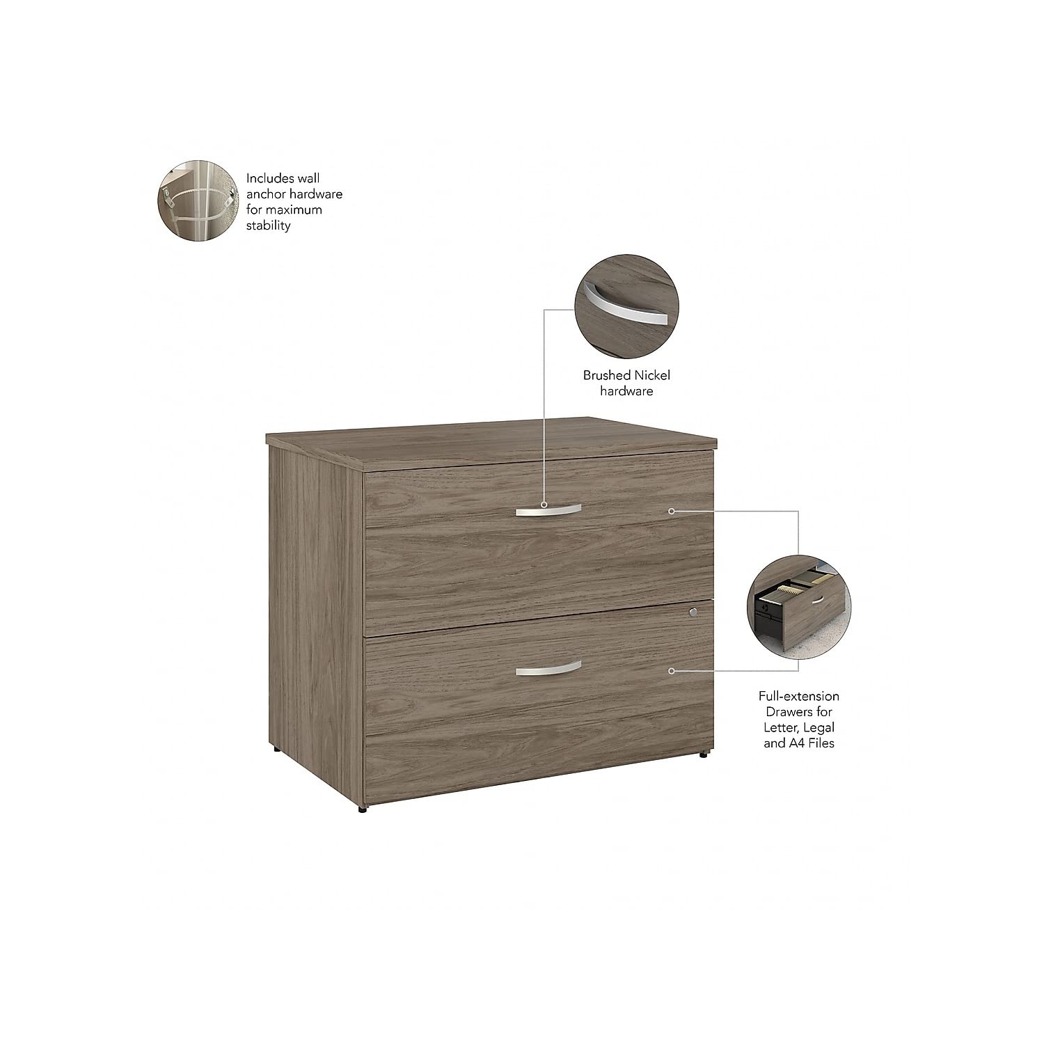 Bush Business Furniture Studio C 2 Drawer Lateral File Cabinet, Modern Hickory (SCF136MHSU)