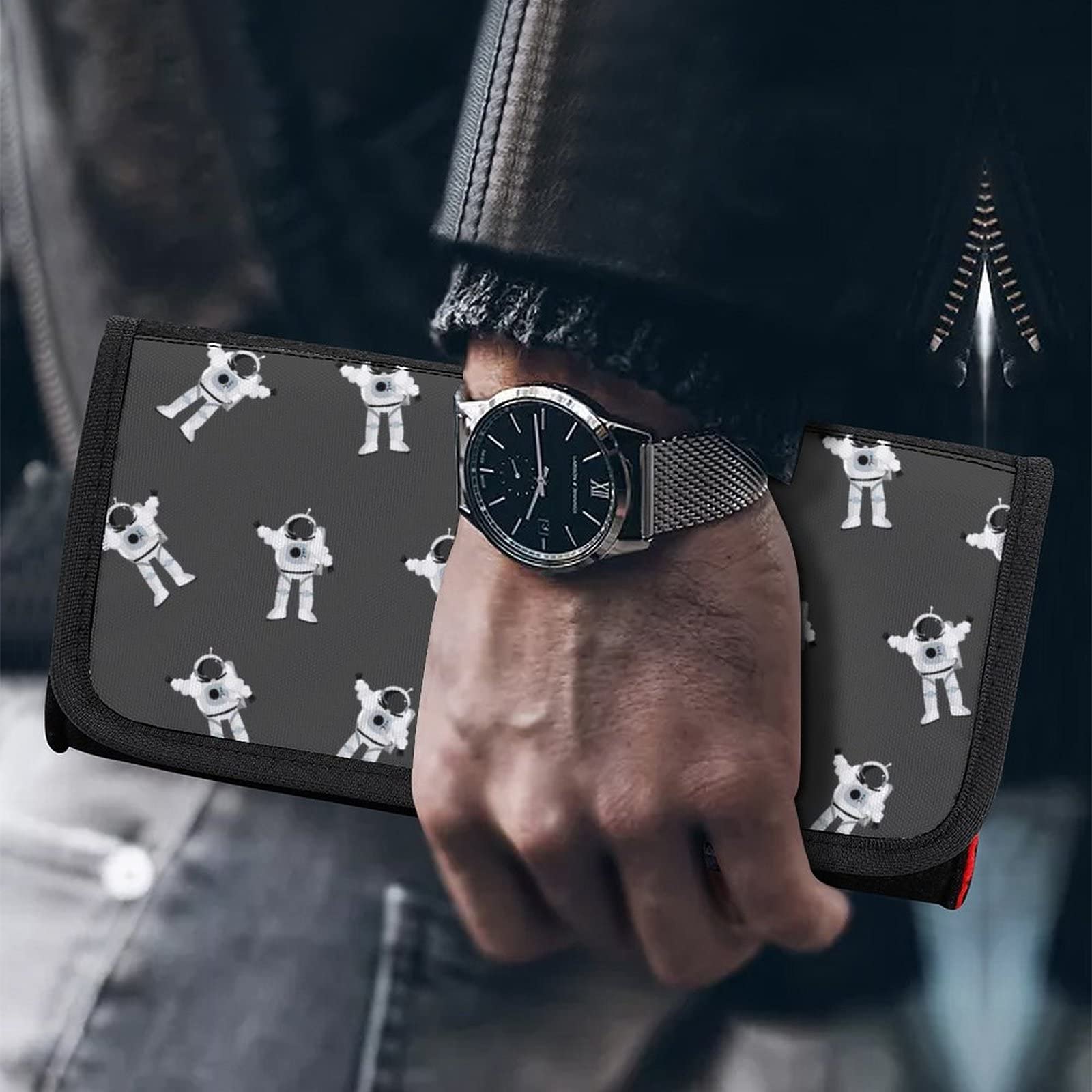 Cosmonaut Space Pattern Carrying Bag Compatible with Switch Protective Case Slim Felt Pouch with 5 Game Cartridges Holders