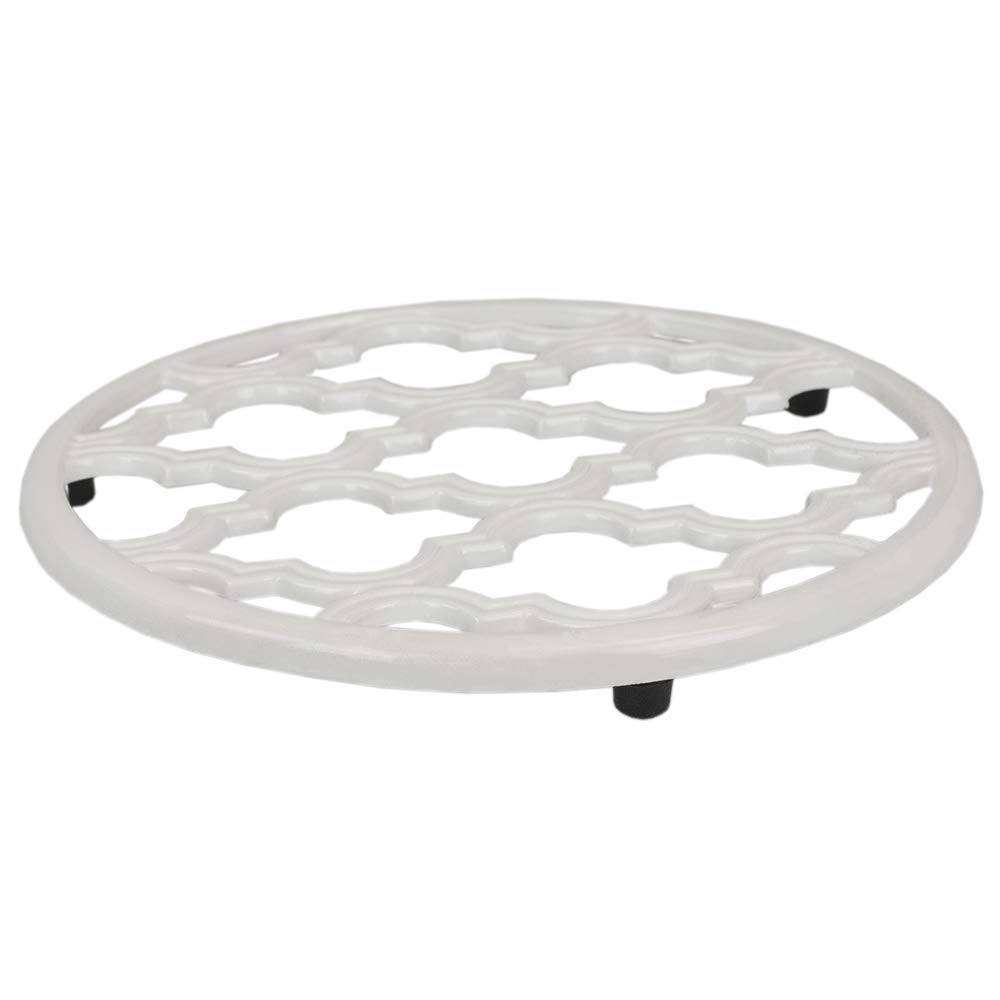 Home Basics Lattice Collection Cast Iron Trivet for Serving Hot Dish, Pot, Pans & Teapot on Kitchen Countertop or Dinning, Table-Heat Resistant (1, White)