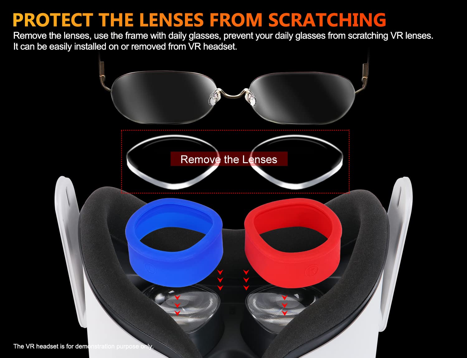Customized Myopia Lens Insert Compatible with Meta/Oculus Quest 2, Blue Light Blocking Lens with Silicone Protective Cover, Easy to Install & Remove, Anti-Fog Anti-Glare(Two Lenses, SPH:-6.00)