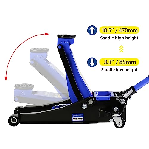 Henf Hydraulic Trolley Floor Jack, Heavy Duty 3 Ton (6600 lb Capacity) Floor Jack, Low Profile Hydraulic Jack with Dual Pistons Quick Lift Pump, Lifting Range 3.3"-18.5"