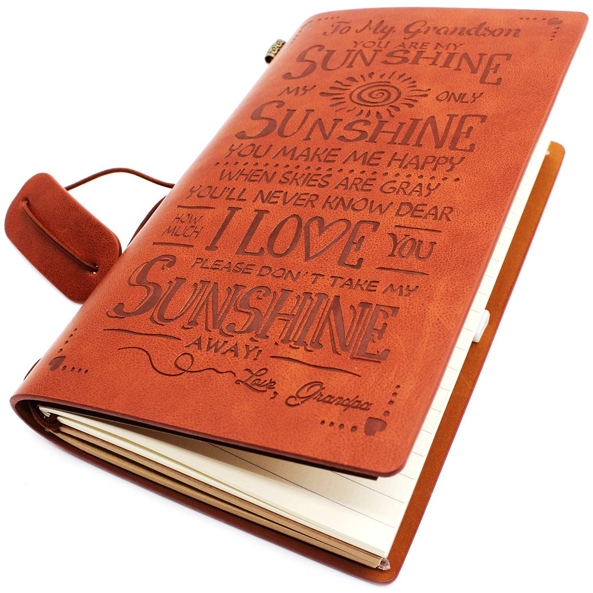 Leather Journal – Gifts from Grandpa to Grandson, Birthday, Holiday, Christmas, New Year – 1 Set (sunshine)