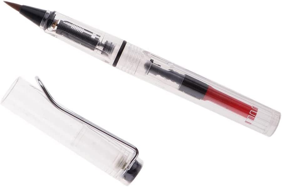 Fountain Ink Brush Pen Refillable ,Flexible Brush Tip for lettering, calligraphy, illustration, art, writing, sketching Chinese Japanese Sumi Calligraphy Painting Drawing Writing Signature - Clear