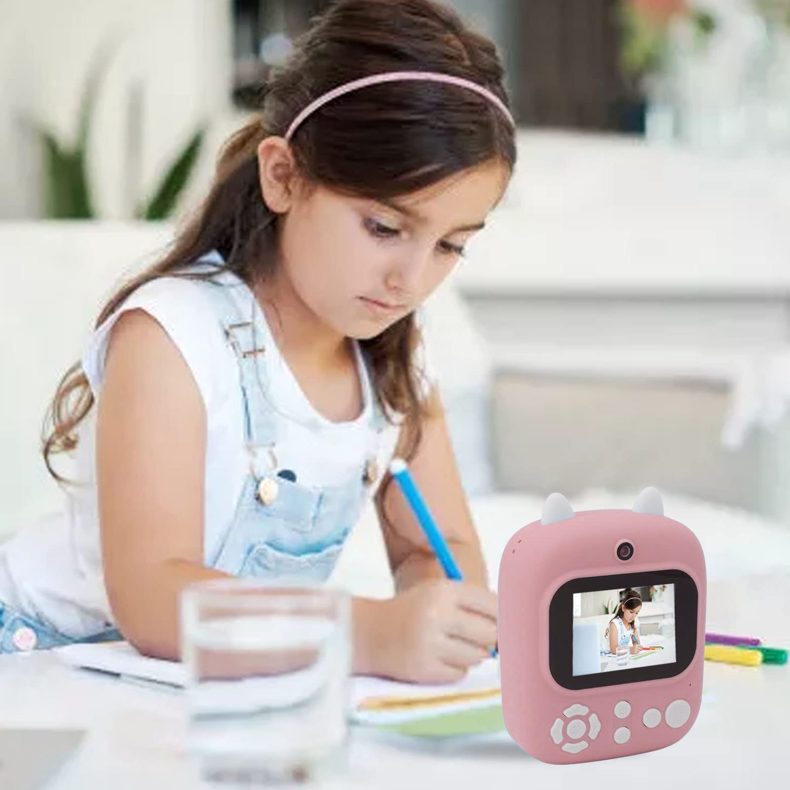 Camera, ABS Silicone Auto 2.4in 6 Filter Effects Kids Digital Camera 1080P Front and Rear Lens with Home Kits (Pink)