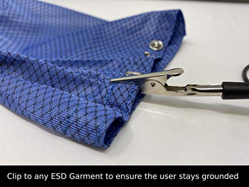 ESD Grounding Cable with Alligator Clip - 8 Feet - Ground Cable Cord with Clip, Earthing, Grounding, ESD, Static Control, EMF Radiation Fabrics, Plug into Your Outlet Grounding Adapter