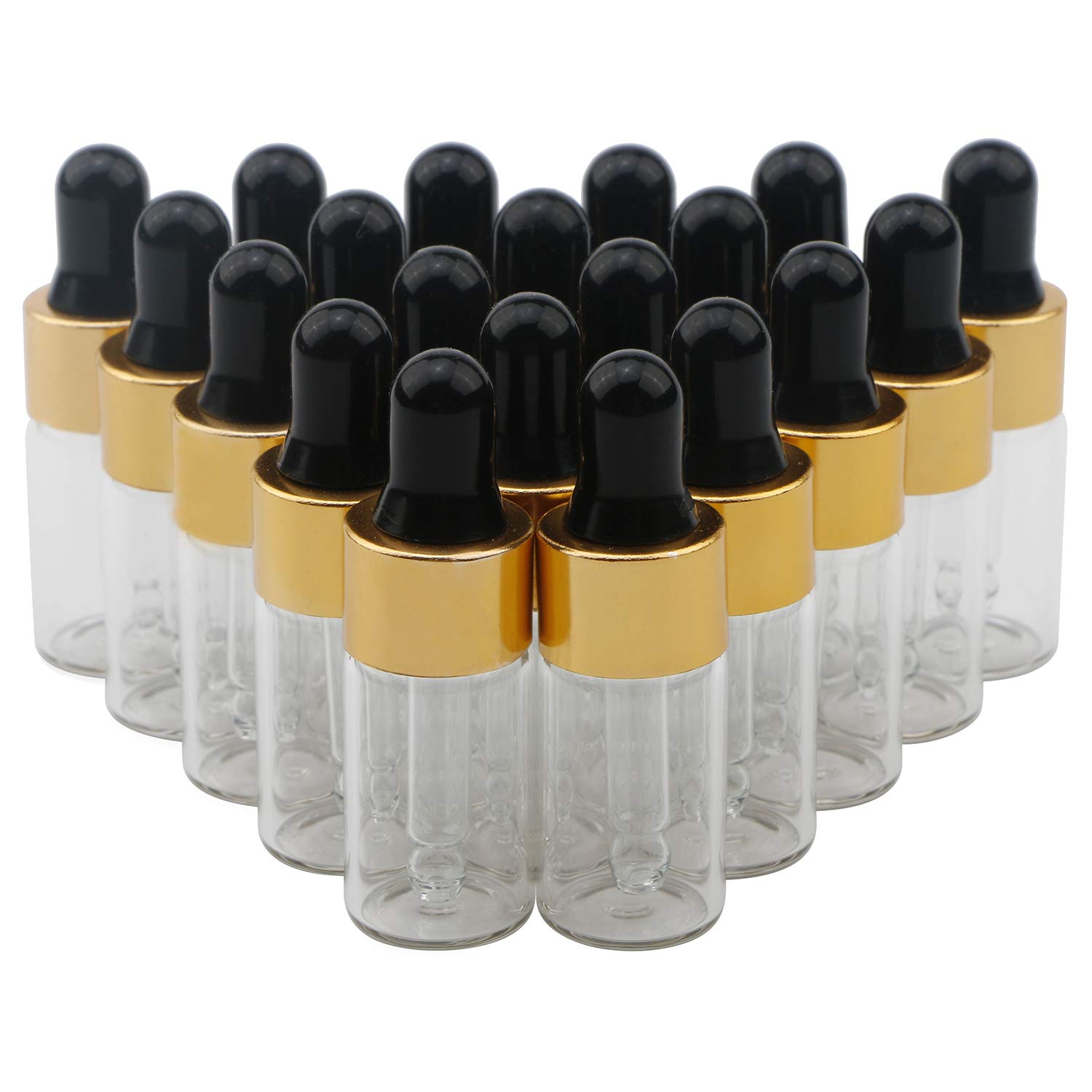 Kesell 20Pcs 3ml Mini Dropper Bottle Clear Glass Dropper Bottle with Aluminum Cap