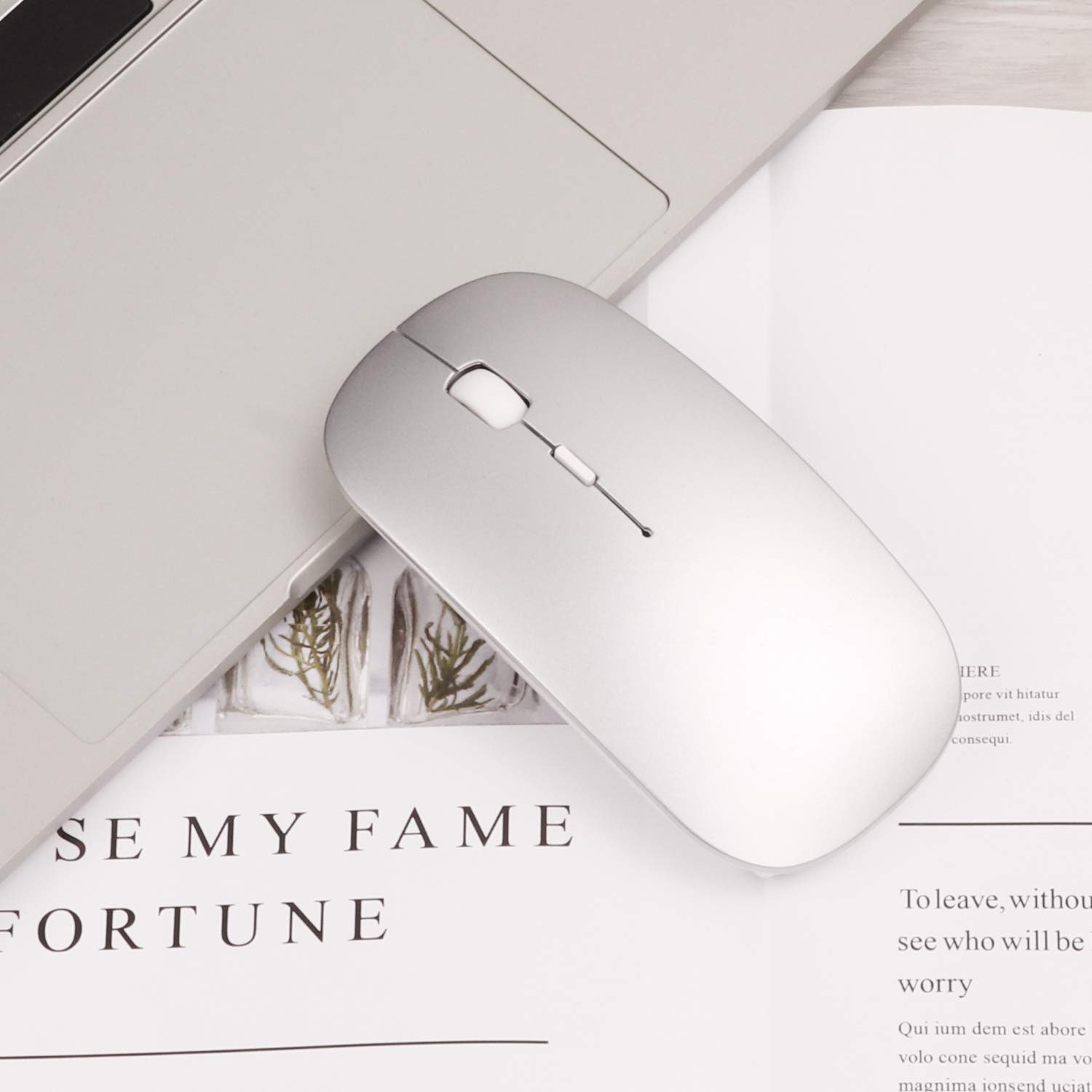 QIJIAYI Bluetooth Ergonomic Mouse for Mac,Rechargeable Wireless Bluetooth Mouse,2.4G Wireless Mice 4 Button and 3 Adjustable DPI for Laptop/Computer/Windows (Silver)