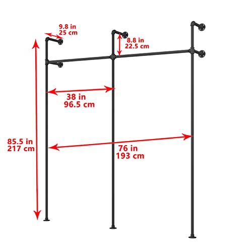 LANJIN Industrial Pipe Clothing Rack On Wall,Moden Wall Mounted Closet Storage Rack,Hanging Clothes Retail Display Rack,Heavy Duty Steampunk Garment Racks,Black & Double A