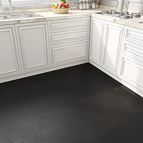 FunStick Black Peel and Stick Floor Tile Waterproof 12x12 in 15 Pack Black Vinyl Flooring Tiles Peel and Stick on Floor Tiles for Bathroom Floor Tile Kitchen Laminate Flooring Sticky Linoleum Tiles