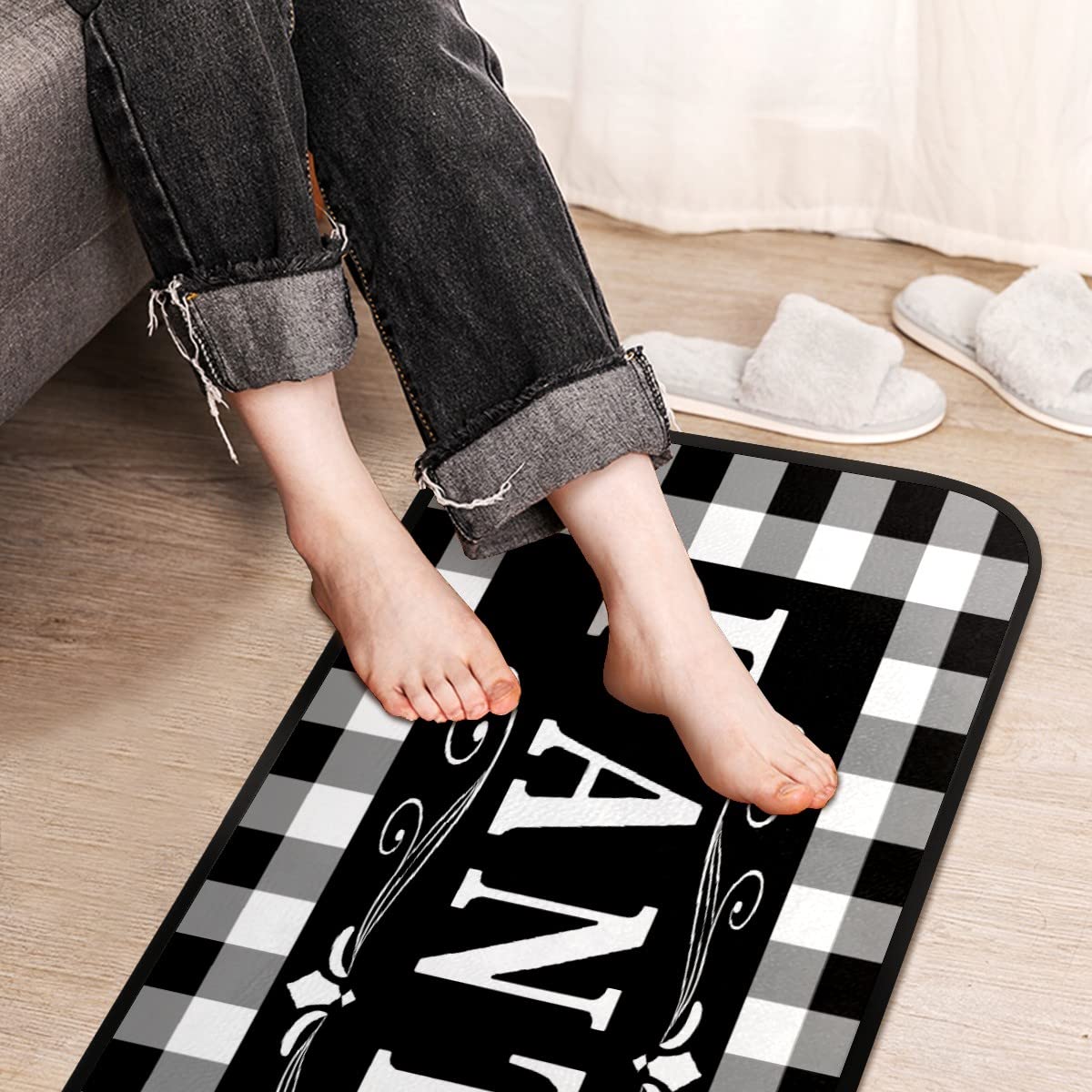 Buffalo Plaid Pantry Kitchen Rug 40 x 20 Inch Non-Slip Cushioned Comfort Entryway Door Mats Perfect Carpet for Home Decor