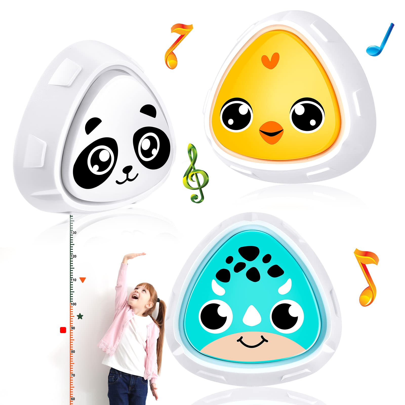 Deekin 3 Pcs Kids Jump Trainer with 3 Growth Chart, Touch High Jump Counter with 1-30 Number Voice Broadcast Wall Vertical Ruler for Training Bounce and Promoting Height Growth, Yellow, White, Blue