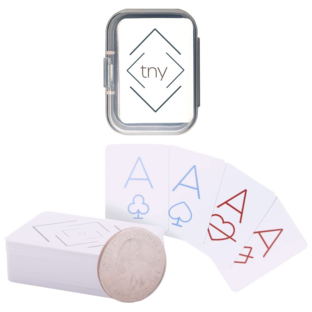 tny 2 - Ultra Mini Waterproof Playing Cards with Custom Plastic Case, Full Card Deck of Cards with Minimalistic Modern Design, Truly Mini Playing Cards for Cardistry, Board Games, Throwing, Casinos