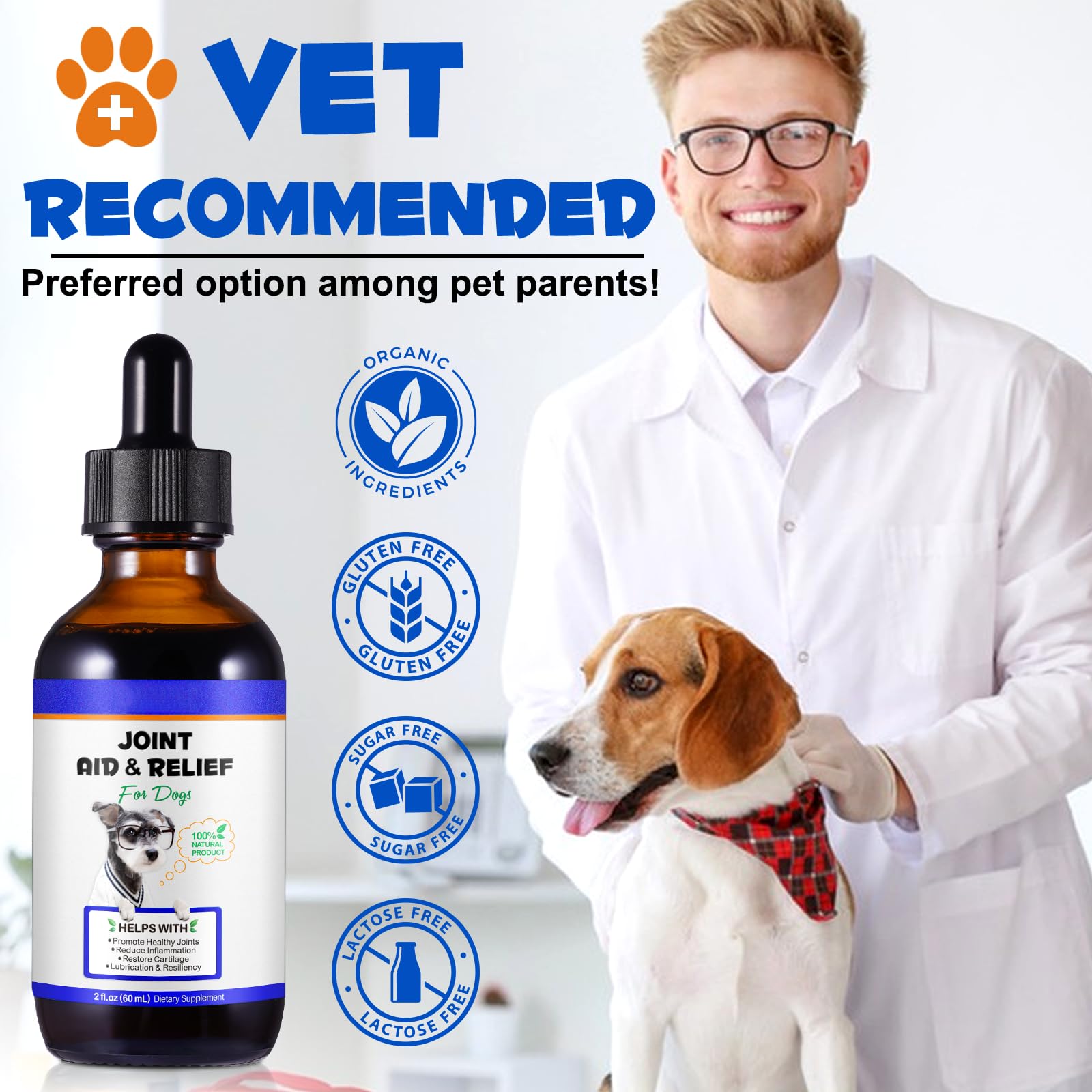Dog Joint Aid & Relief Supplement with Chondroitin & Glucosamine HCl β Relieves Joint Pain & Reduces Inflammation for Senior Dogs, Active Adults & Puppies