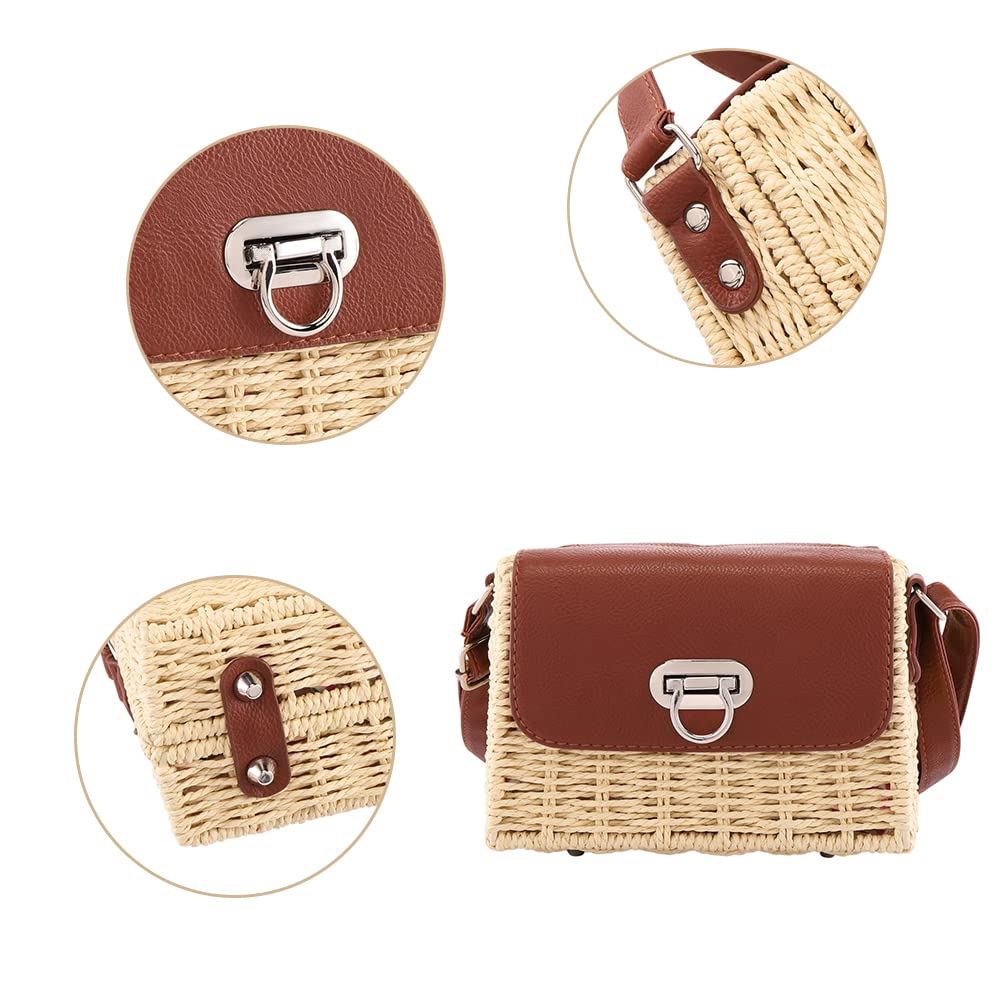 CHIC DIARY Summer Beach Straw Bag for Women Small Straw Crossbody Shoulder Handbag Handwoven Rattan Clutch Purse (A-Beige)