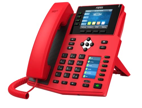 Fanvil X5U-R High-End VoIP Phone, 3.5-Inch Color Display, 2.4-Inch Side Color Display for DSS Keys. 16 SIP Lines, Dual-Port Gigabit Ethernet, Power Adapter Not Included, Red