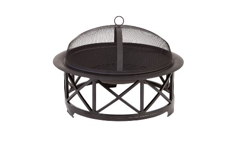 Fire Sense 60904 Fire Pit Portsmouth Decorative Powder Coated Steel Base Wood Burning Portable Outdoor Firepit Backyard Fireplace Included Vinyl Cover & Screen Lift Tool - Black - 30"