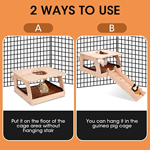 Haldane Guinea Pig Hideout - Wooden Small Animal Hideout with Mat & Ladder, Ventilated Small Animal House with Multiple Doors for Chinchilla Guinea Pig Hamsters Bunny
