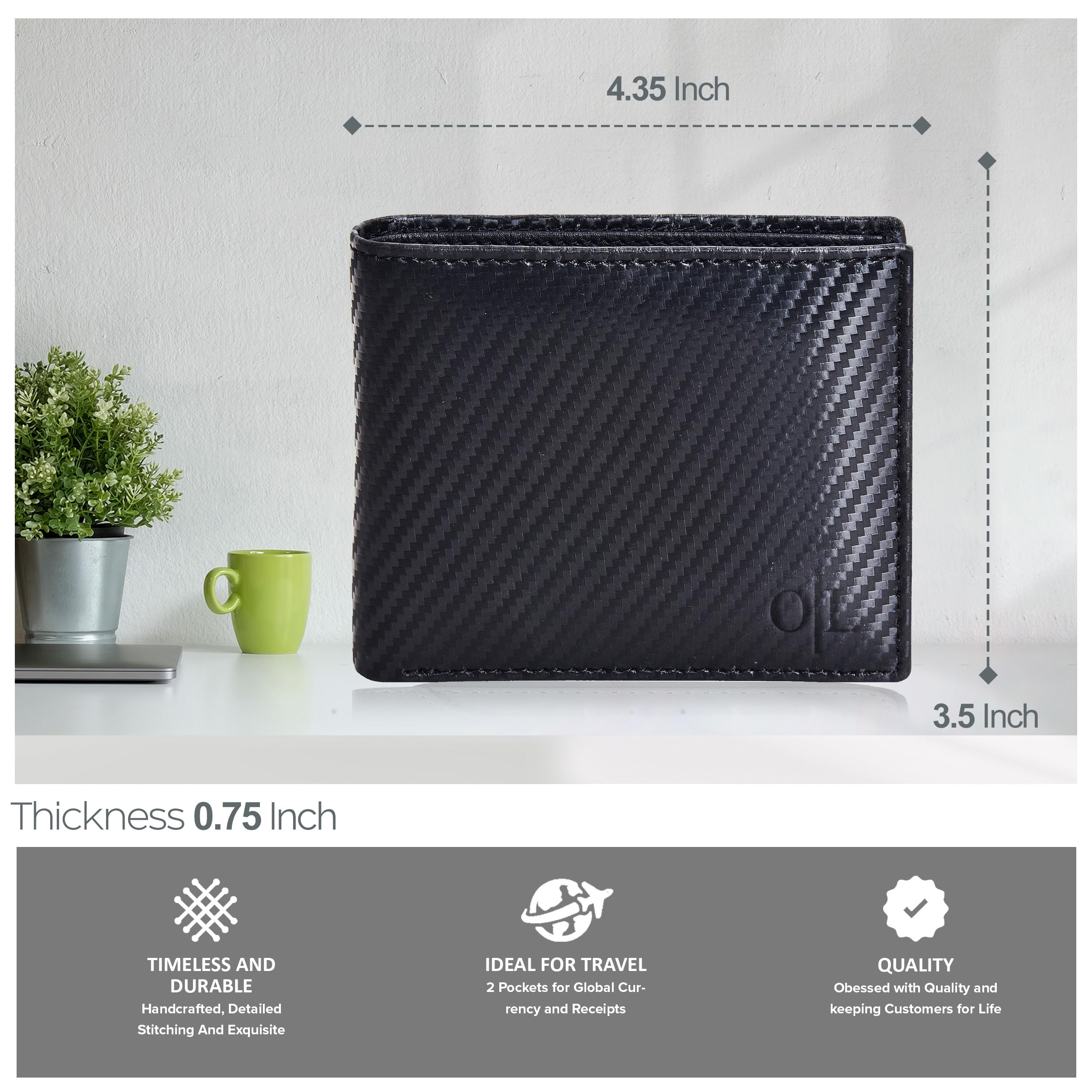 Black Wallet For Men | 9 Credit Card Slots | Bifold | Leather | RFID Wallet Blocking | Gift For Men | Minimalist Wallet