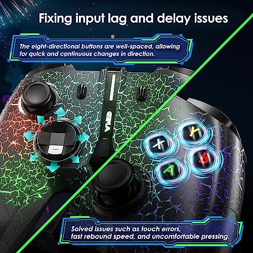 Gina Joyfurno Game Controller, Wireless Controller Compatible with Xbox One/One X/One S, Series X/S, PC, Gamepad with 6 Light Colors Unique Crack Skin/Dual Vibration/2.4GHz Connection (black)
