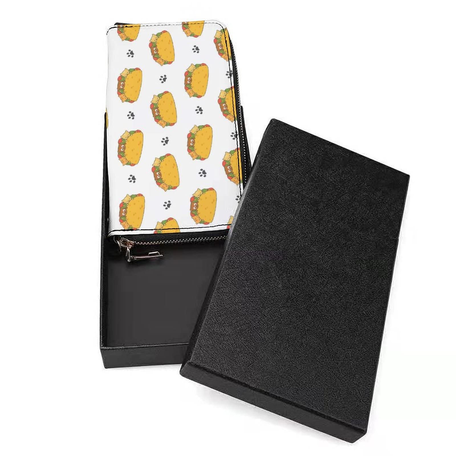 Cute Cats Tacos Women’s Long Wallet PU Clutch Purse with Wristlet Strap Zipper Mini Handbag