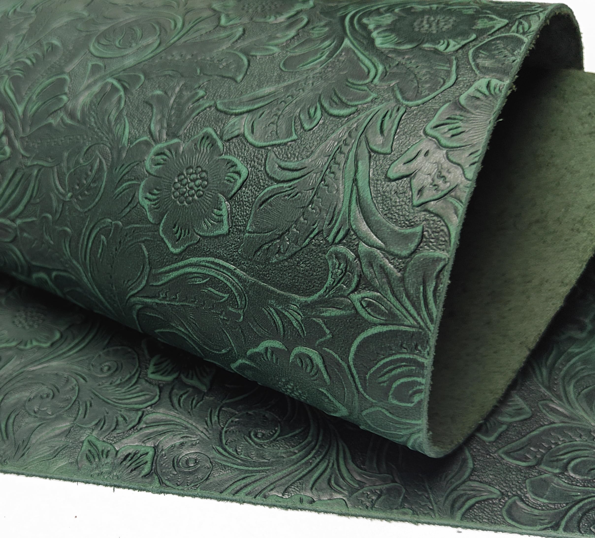 DOQN Bump Texture Genuine Leather Sheets Plain Geometric Pattern Printed Leather Sheet for Crafts (Green, 6"x12")