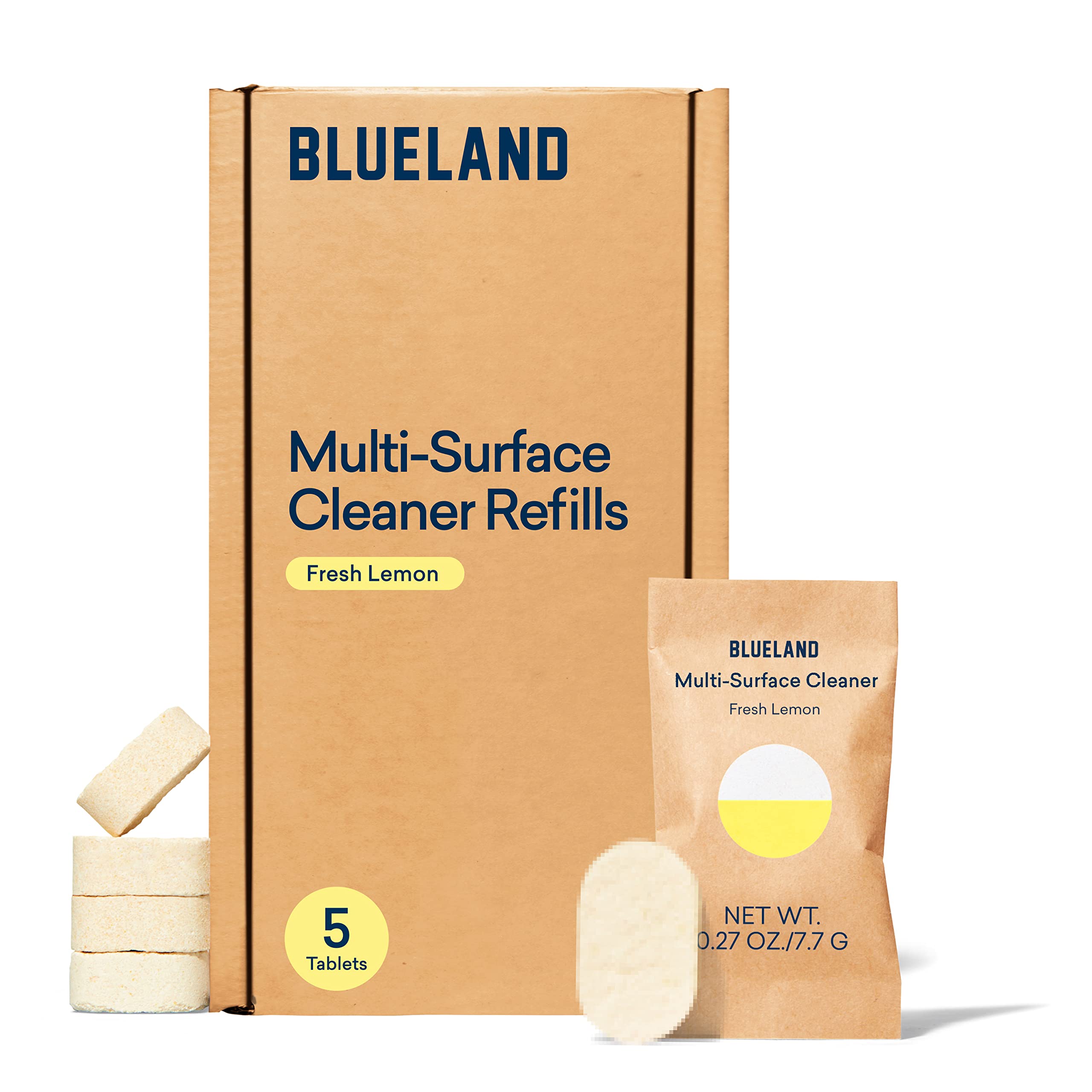 BLUELAND Multi-surface All Purpose Cleaner Refill Tablet 4 Pack | Eco Friendly Product & Cleaning Supplies - Fresh Lemon Scent | Makes 5 x 24 Fl oz bottles (120 Fl oz total)