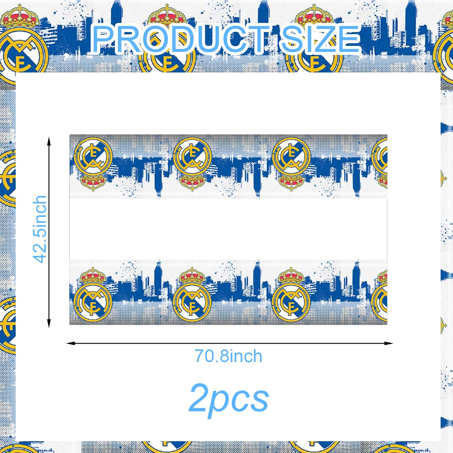 deenor 2Pack Rea Madrid Tablecloth Disposable Tablecover Birthday Party Supplies and Decorations for Kid Boy Baby Shower Rectangle Tables 70"X42"