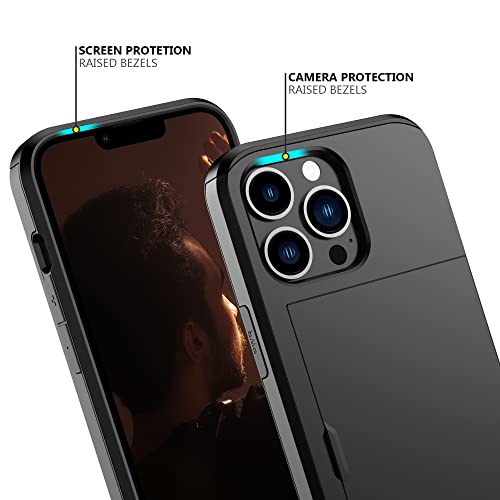 Nvollnoe for iPhone 13 Pro Case with Card Holder Heavy Duty Protective Dual Layer Shockproof Hidden Card Slot Slim Wallet Case for iPhone 13 Pro for Men&Women(Black)