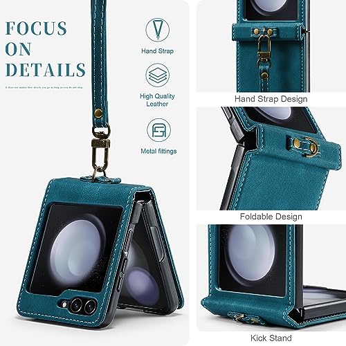 protective filp case Wallet Case Compatible with Samsung Galaxy Z Flip 5,Retro Real Cowhide Leather Folio Flip Wallet Magnetic Slim Phone Cover|Card Holder, Anti-Drop,Full Protection nonmetallic cover