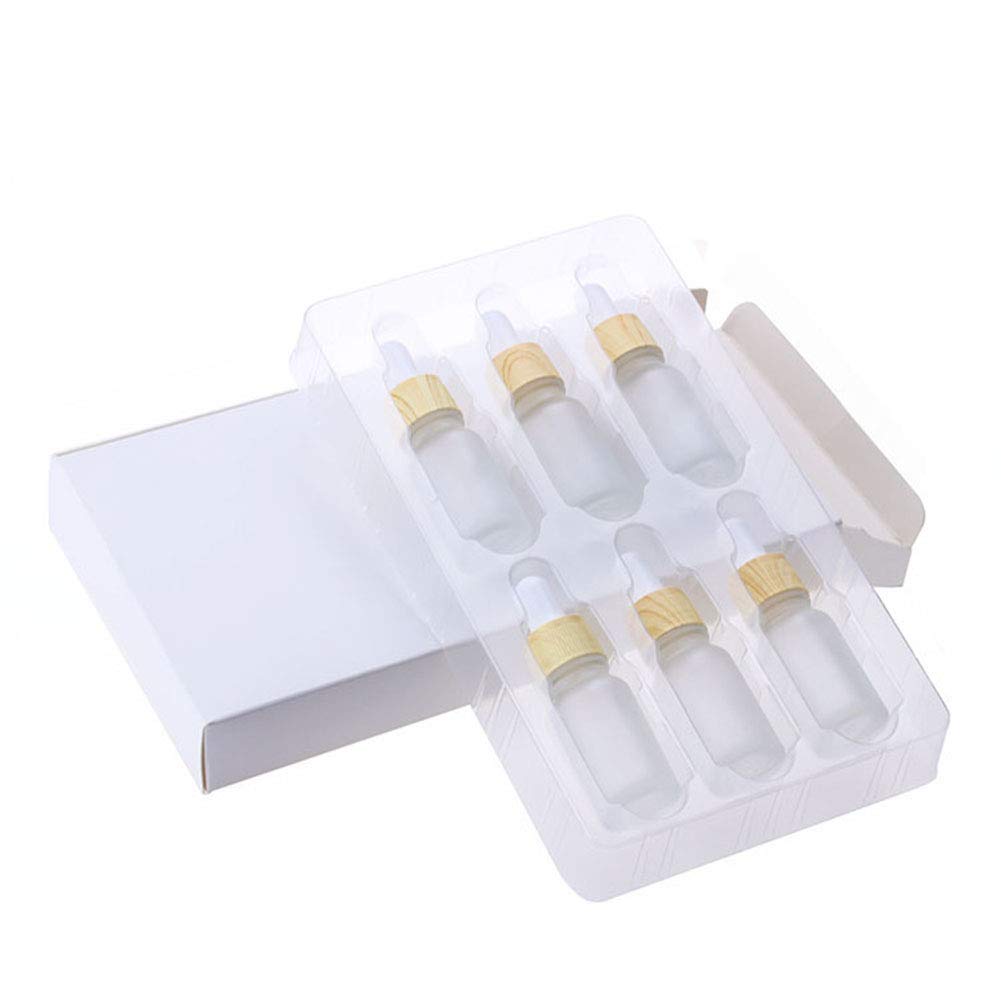 Furnido 10ml White Frost Glass Dropper Bottle,Refillable Cosmetic Packaging Eye Dropper Container Vials Essential Oil Bottles With Wood Grain Lid Travel Glass Essence Bottle,Dropper Vial-6 Pack