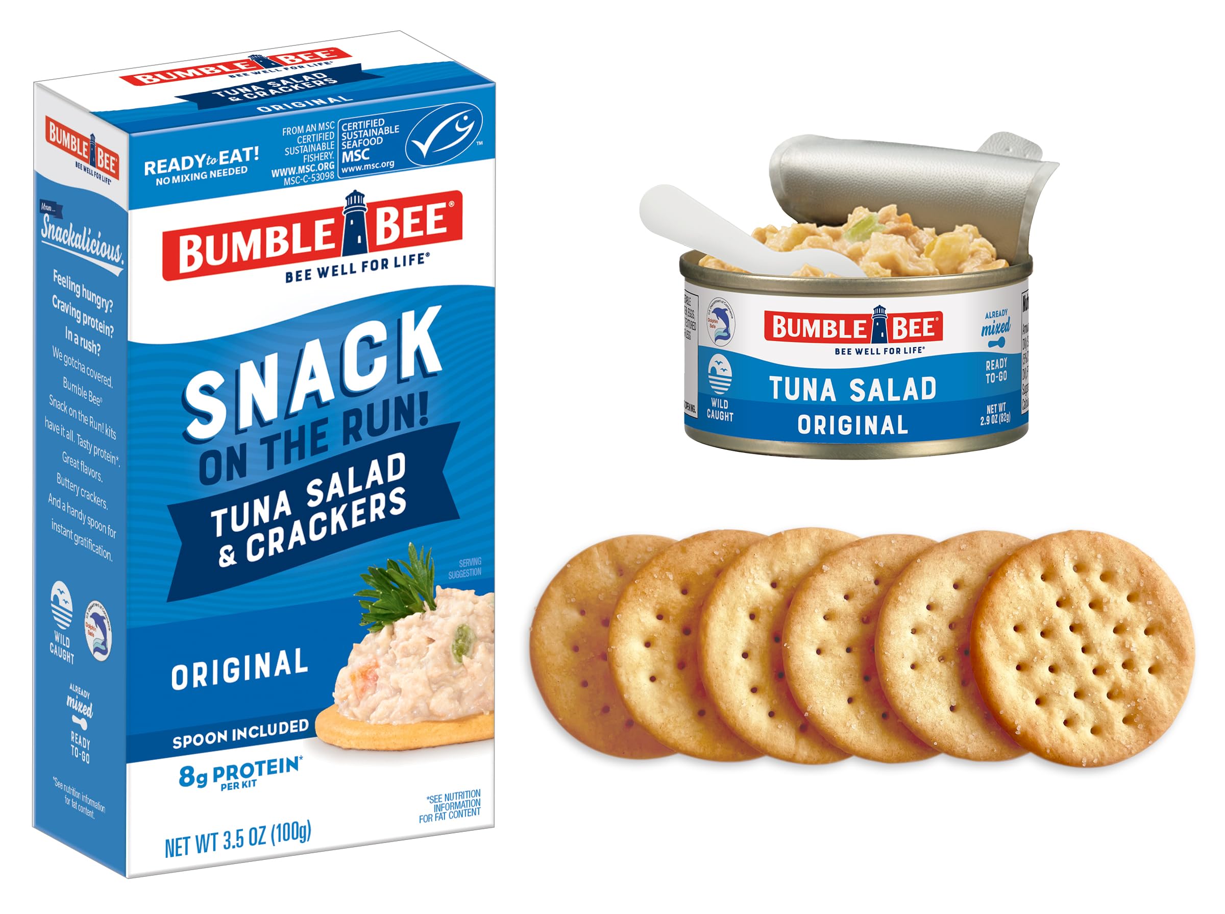Bumble Bee Snack On The Run Tuna Salad with Crackers Kit - Ready to Eat, Spoon Included - Wild Caught Tuna - Shelf Stable & Convenient Protein Snack, 3.5 oz (Pack of 12)