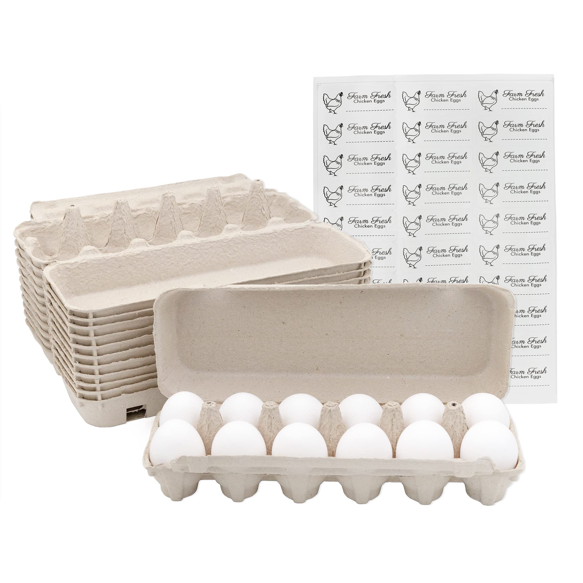 Cornucopia Cardboard Egg Cartons (12-Pack); Each for One Dozen, Eco-friendly Recycled Material Biodegradable 12-count Egg Cartons w/Labels