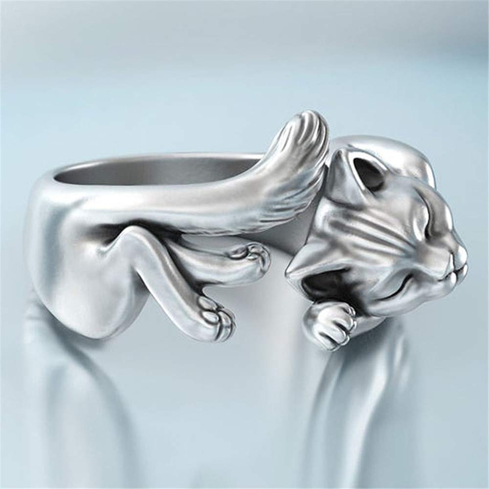 CANEER Cat Ring, plated Silver Cute Animal Adjustable Paws Finger Rings Cat Lovers Gifts for Women