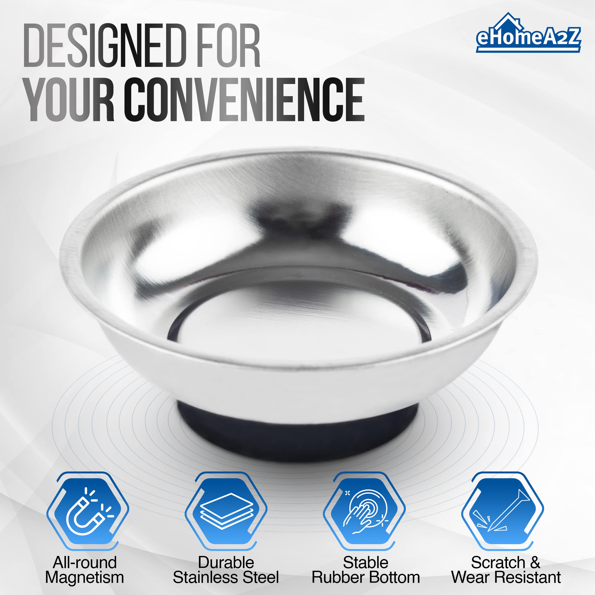 EHOMEA2Z Magnetic Bowl For Screws 3pc,Magnetic Bowls For Holding Nuts and Bolts, Small Parts,Pins,Tools,Plate,Dish,Set,Tray,Round (Set of 3)