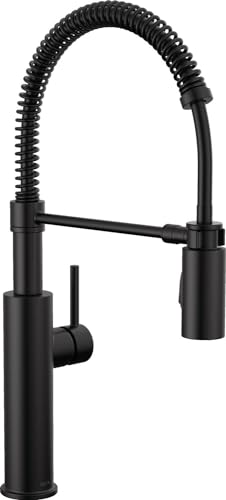 Delta Faucet Antoni Black Kitchen with Pull Down Sprayer, Commercial Style Sink Faucet, Faucets for Sinks, Single-Handle, Magnetic Docking Spray Head, Matte 18803-BL-DST