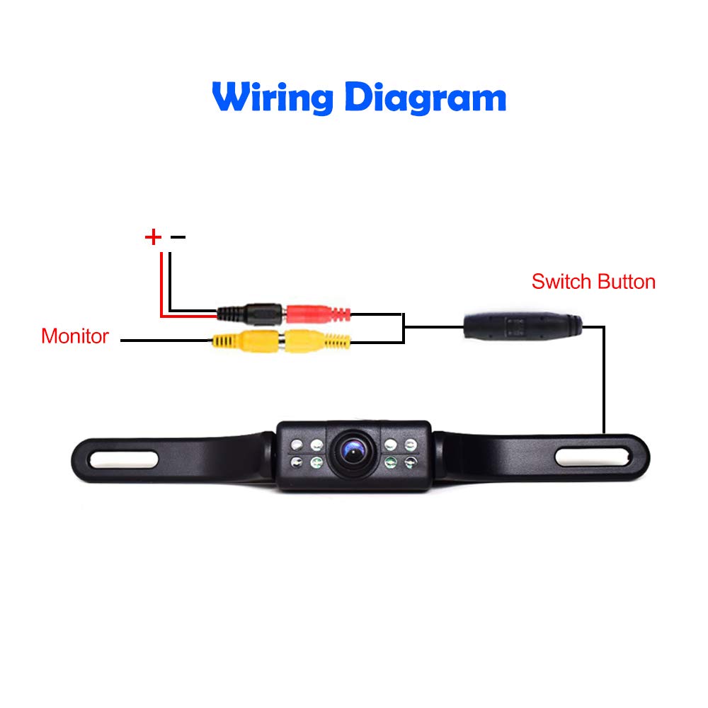 Car Backup Camera License Plate Mount Multifunctional Front/Rear View PAL/NTSC Grid Lines ON/Off Button Switch 7 LED Automatic Night Vision Style DC 12-24V 170 Degree