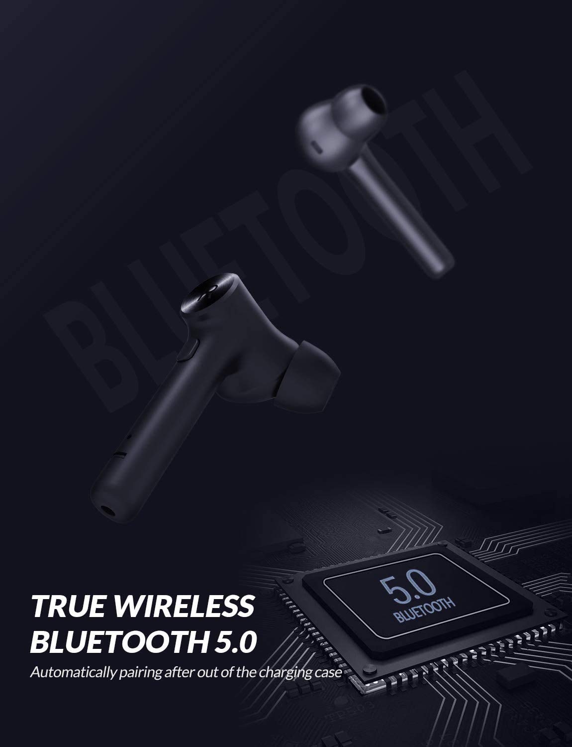 Bluetooth 5.0 Wireless Earbuds, Bluedio Hi(Hurricane) Wireless Earbud Headphones in-Ear Earphones with Charging Case, Mini Car Headset Built-in Mic for Cell Phone/Running/Android, 5Hrs Playtime