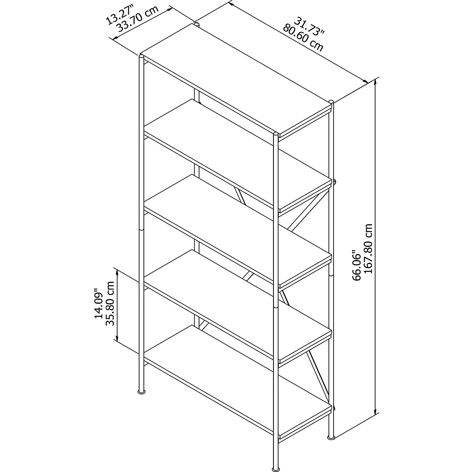 Bush Furniture Ironworks 5 Shelf Etagere Bookcase in Vintage Golden Pine