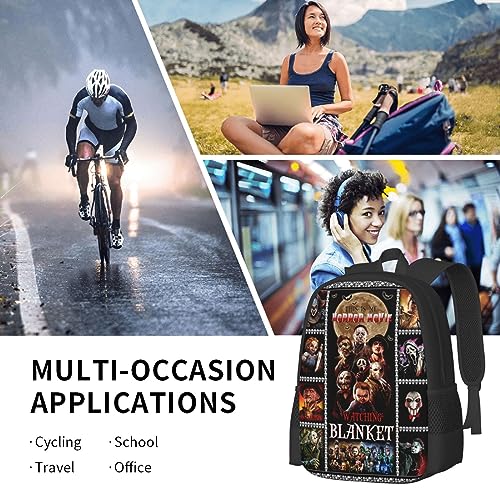 Halloween Horror Movie Backpack, Multi-Function Travel Backpack, Adjustable Shoulder Strap Backpack 17"