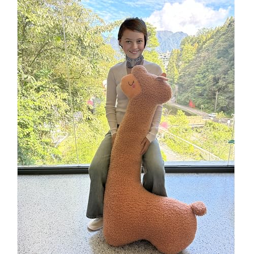 Hofun4U Llama Plush Pillow, 51 Inch Alpaca Plush Long Body Pillow, Alpaca Stuffed Animal, Christmas Holiday Birthday Gift (Brown)