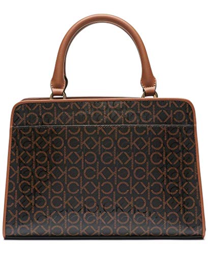 Calvin Klein Margot Textured Logo Satchel, Brown/Khaki/Caramel Embossed