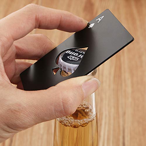 Cozihom 6 Pcs Bottle Opener, Stainless Steel Flat Casino Bottle Opener, Poker Bottle Opener, Spade Beer Opener, Silver & Black