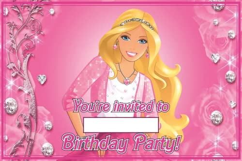 HAPPY CHOICES Barbie Invitation Cards and Envelopes – 20 Fill-in Invites for Kids Birthday Bash and Theme Party, 10X15 cm, Postcard Style…