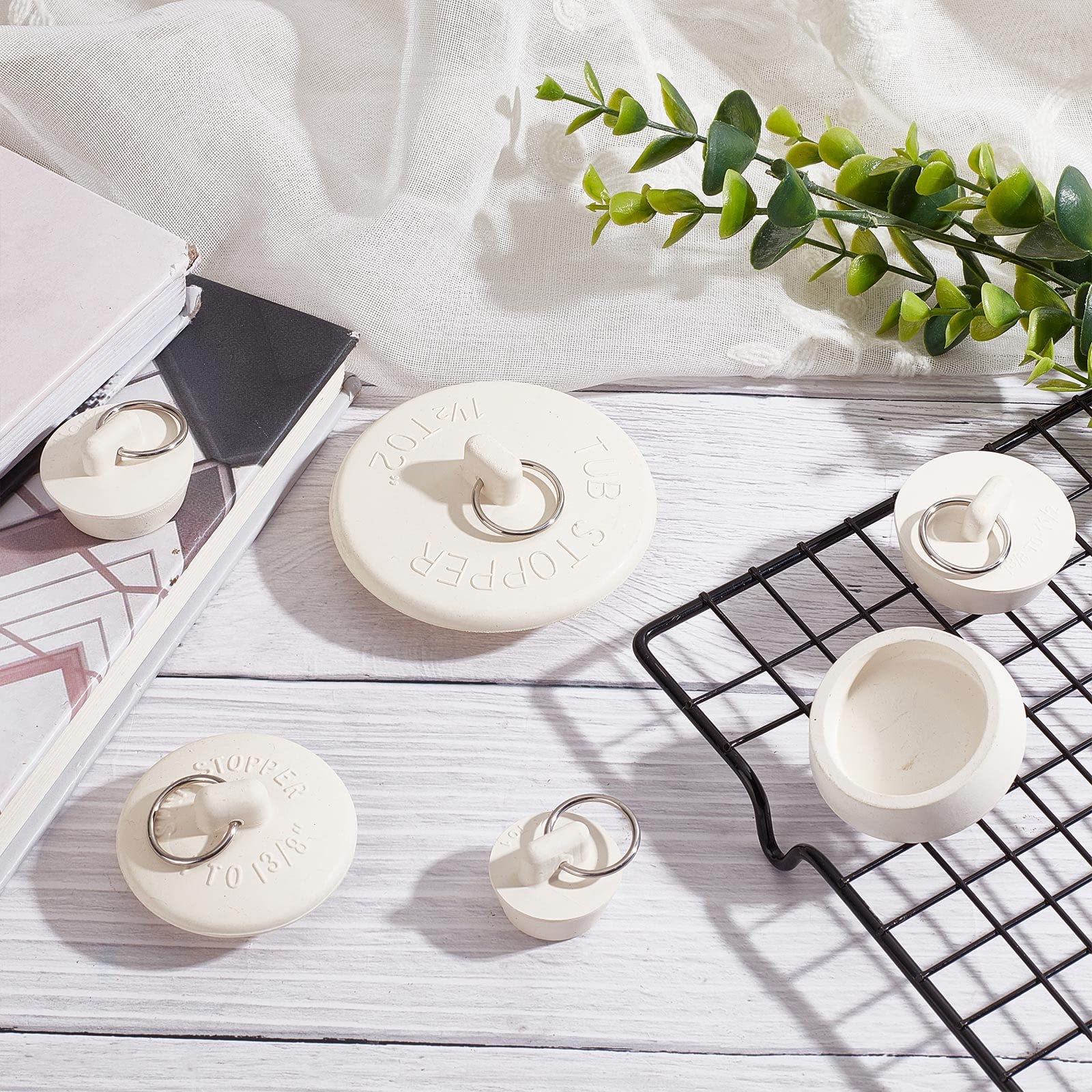 GORGECRAFT 6PCS Drain Stopper Tub Stopper Set Rubber Sink Stopper Drain Plug with Pull Ring for Bathtub Kitchen Bathroom and Laundry Sink Drain Cover Kit in 6 Different Sizes (White)