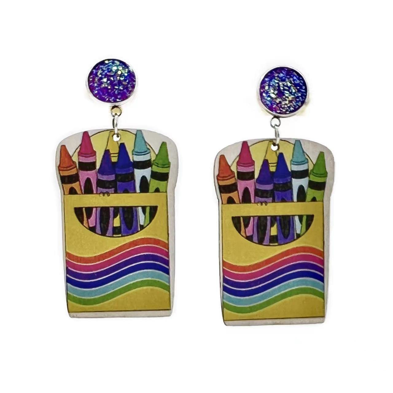 Cute Pair of Crayon Earrings for Women, Teachers, Professors, Kindergarten Teachers, Wood, No Gemstone