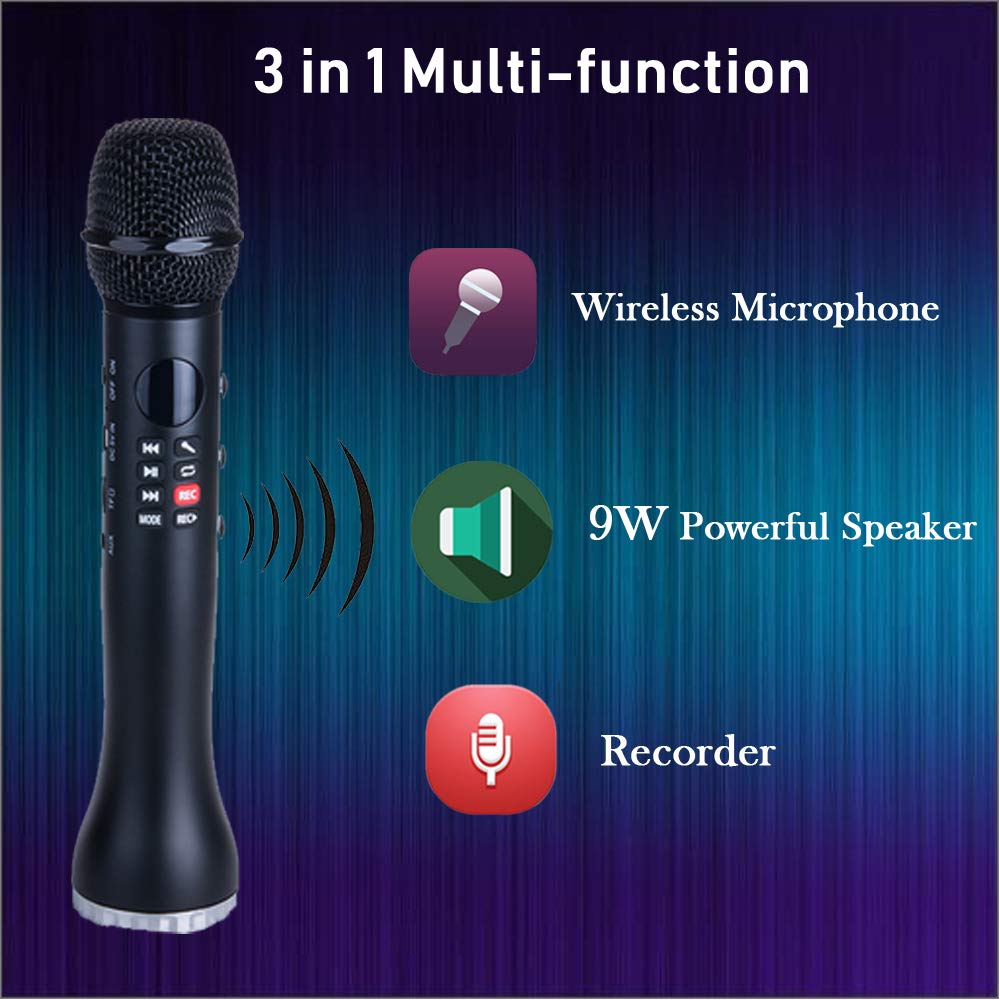 Bluetooth Microphone, JeKaVis J-M01 Protable Wireless Karaoke Microphone Speaker Singing Machine with Marvelous Echo Effect for Birthday/Christmas (Black)