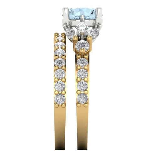Clara Pucci 2.66 carat Round Cut 3 stone Natural Swiss Blue Topaz Engagement Wedding Anniversary Bridal Ring band set 14k Multi Gold 4.5