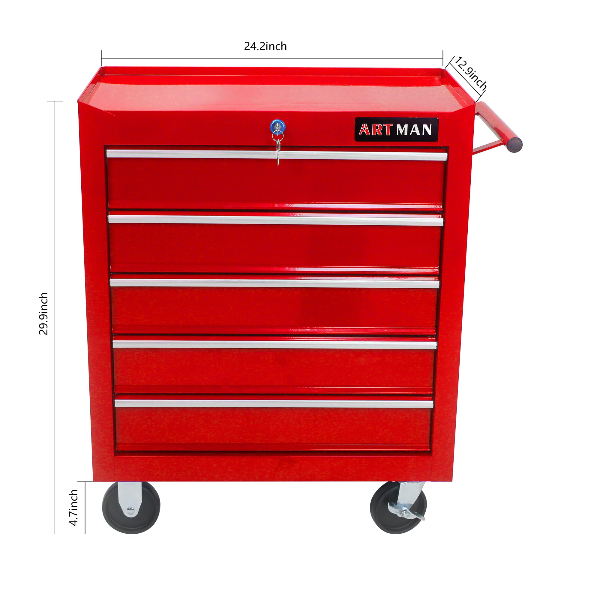 Campfun Rolling Tool Cart 7-Drawer, Metal Tool Storage Organizer Trolley with Interlock System and Wheels, Multifunctional Mechanic Tool Chest for Garage, Warehouse, Workshop, Repair Shop, Blue