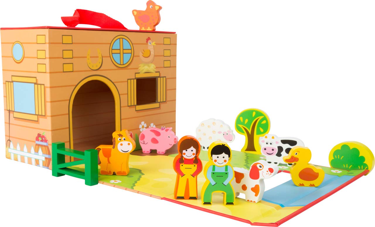 Small Foot Wooden Toys Farm Themed playworld in a Carrying case Designed for Children 3+, Multi (11111)