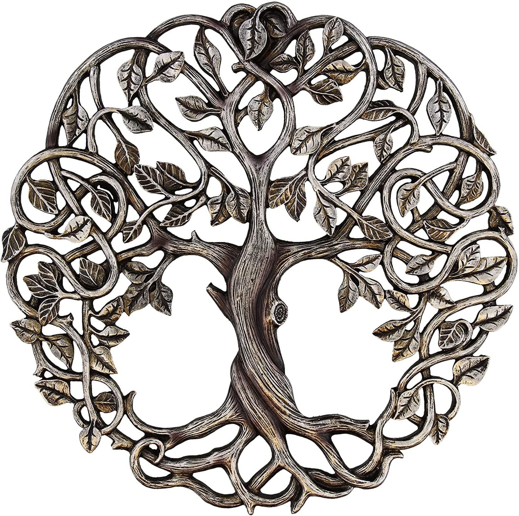 Top Brass Tree of Life Wall Plaque 11 5/8 Inches Decorative Celtic Garden Art Sculpture - Antique Silver Finish